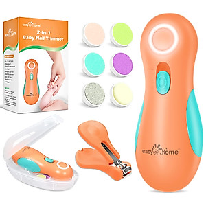 Electric Baby Nail File Trimmer: Easy@Home Safe Nail Clippers Kit - Baby Nail Clippers with 6 Grinding Heads and LED Light for Newborn Toddler Kids or Adults | Fingernails Care Trim ENT019