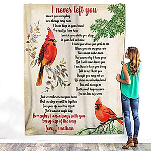 Personalized Custom Date Photo Memorial Cardinal Guardian Angel Hugs from Heaven Sign in Memory Loss of Loved One Remembrance Bereavement Sympathy Grieving Fleece Sherpa Throw Blanket (Cardinal 2)