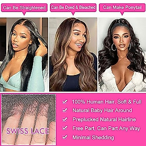 STHBESTI Body Wave Lace Front Wigs Human Hair Pre Plucked 180% Density Glueless 4×4 Lace Closure Wigs for Black Women Brazilian Virgin Human Hair with Baby Hair Natural Color(18 Inch)