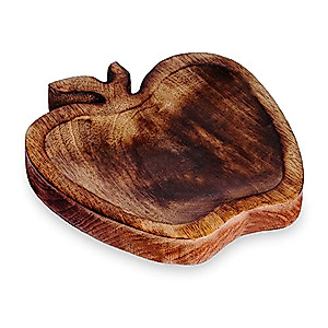 EARTHLY HOME Wooden Apple Shape Serving Tray, Wooden Tray with Handles Natural Finish, Great for Dinner Trays, Tea Tray, Bar Tray, Breakfast Tray - Hand Carving Unique Furnishing,8"