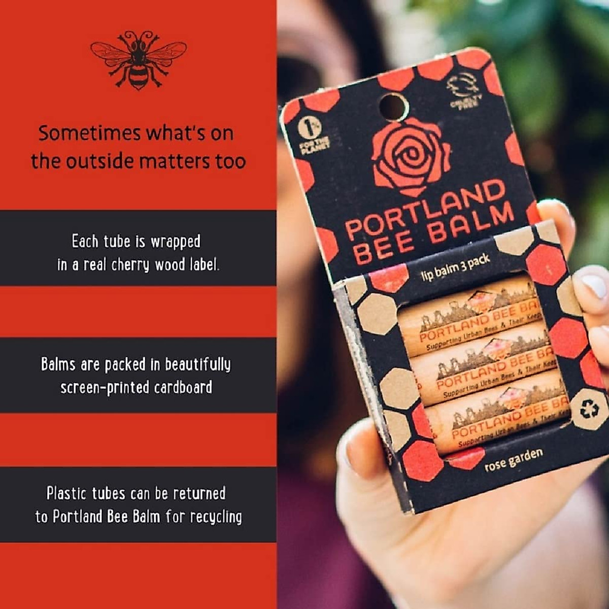 Portland Bee Balm All Natural Handmade Beeswax Based Lip Balm, Rose Garden 3 Count