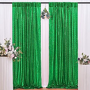 Christmas Backdrop 2 Panels 2ftx8ft Sequin Backdrop Curtain for Holiday Sparkly Emerald Green Curtain Green Sequin Backdrop Curtain