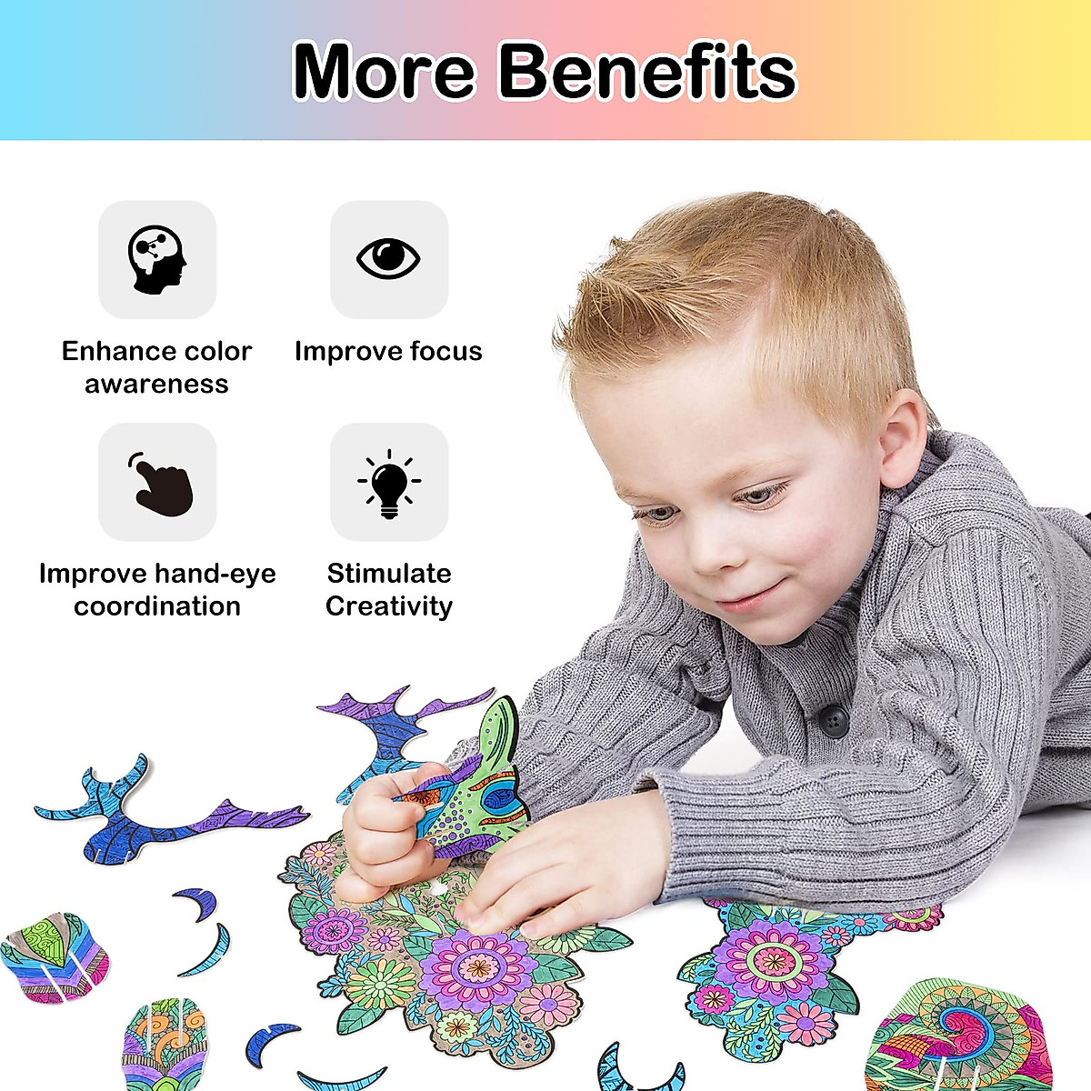 Hautton 3D Coloring Puzzle, Creative DIY Painting Puzzle Set Toy with 10 Colouring Pens, Fun Arts Crafts Gift for Kids Age 3 4 5 6 7 8 9 10 11 12 -Elk