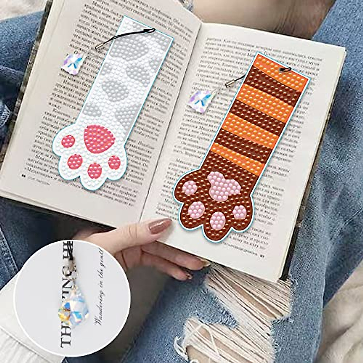 pigpigboss Paw Bookmark Diamond Painting Set 6 PCS PVC Cute Animal Paw Diamond Painting Bookmark with Pendant Diamond Painting Bookmark for Adult Book Decor Gift