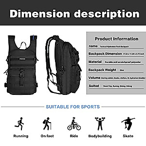 MOSISO Tactical Hydration Pack Backpack, Lightweight Military Daypack Water Backpack Rucksack Bladder Bag with 3L Water Bladder for Outdoor Sports, Hiking,Climbing,Running,Cycling,Biking, Black