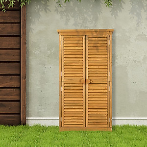 CIPACHO Outdoor Storage Cabinet, Wood Garden Storage Shed, Outside Vertical Shed with Latch and Removable Shelves, Outdoor 63 Inches Tall Shed for Yard and Patio