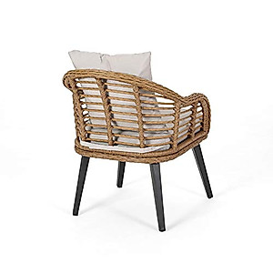 Becky Indoor Wicker Club Chairs with Cushions (Set of 2), Light Brown and Beige