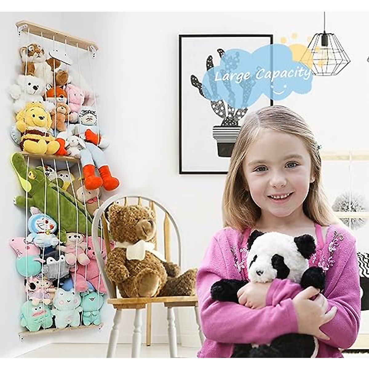TOPHDY Stuffed Animal Storage Holder - 2 Layers Wall-Mounted Stuffed Animal Storage Ideas with Adjustbale Design for Nursery Play Room Kid's Room