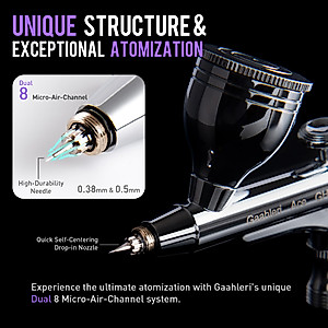Gaahleri Airbrush Kit, Airbrush Gun with Dual-Action, Gravity Fluid Cup 1/4 oz, Air Brush Kit, Needle Sets 0.38 & 0.5 mm Cutaway Handle, All-Purpose for Makeup Model Coloring Painting Nail Art Cake