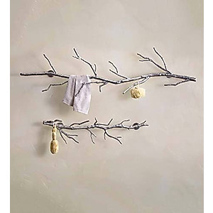 VivaTerra Recycled Metal Branch Wall Rack, 3'L x 9"W x 6"D, Decorative Cast Iron Tree Branch Wall Rack with 15 Hooks for Coats, Hats, & Bags for the Entryway, Bathroom, and Bedroom (Silver)