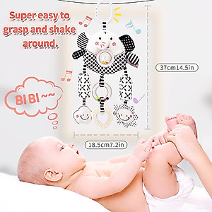 AUYYOSK Black and White High Contrast Baby Toys,Car Seat Toys for Newborn,Hanging Baby Toys, Stroller Toy for 0 3 6 12 Months,Infant Rattle Toys