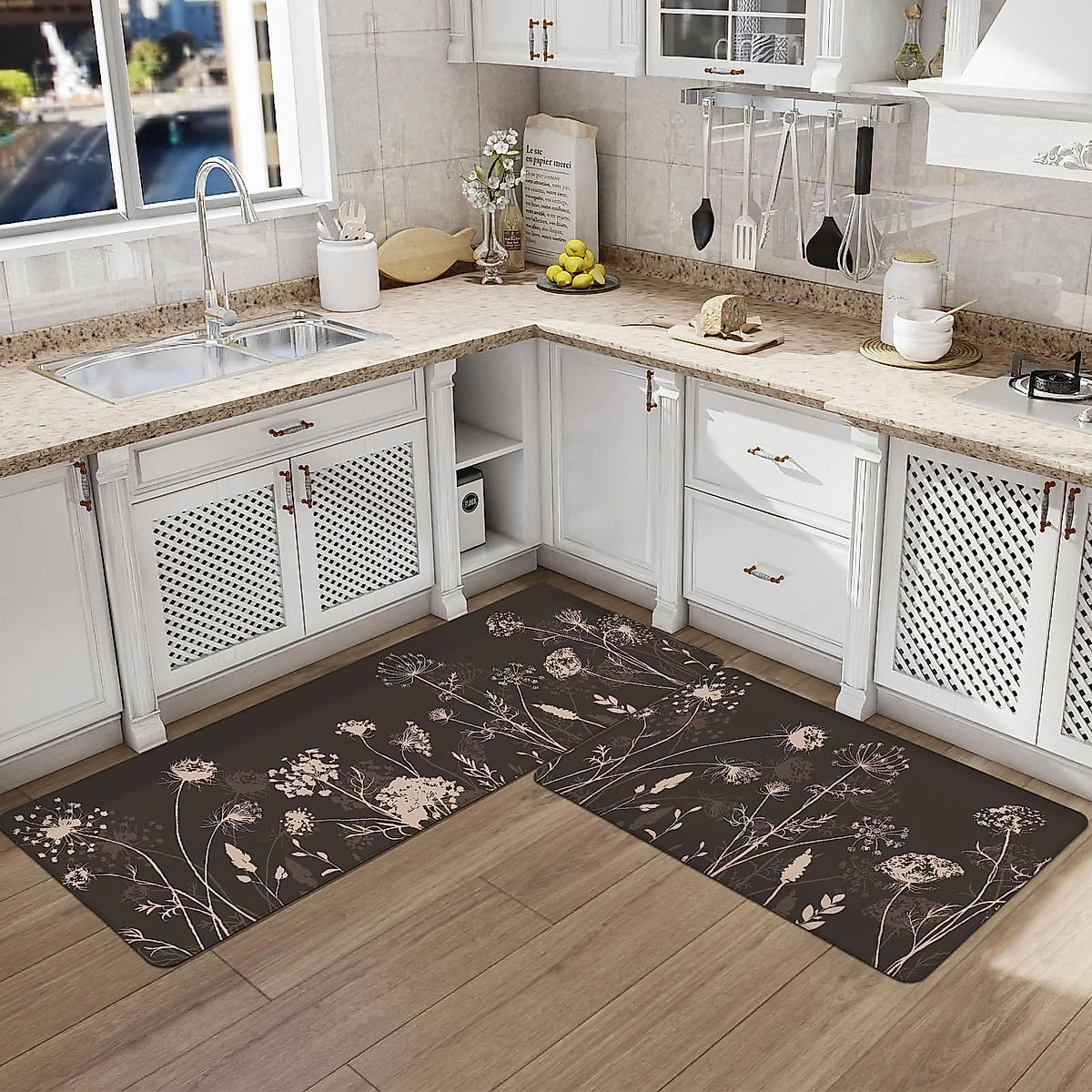 Witzest Blue Modern Kitchen Mat Cushioned Anti-Fatigue Kitchen Rug Set of 2, Non Slip Waterproof Kitchen Mat and Comfort Memory Foam Kitchen Matt Standing Stress Mat for Kitchen Floor, Sink, Corner