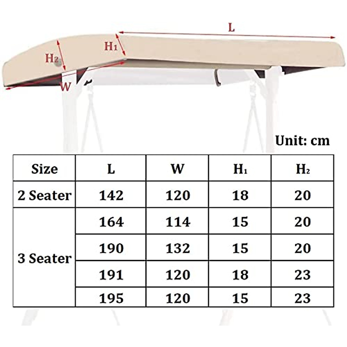 BTURYT Replacement Canopy for Swing Seat 2/3 Seater Garden Hammock Cover,Patio Swing Top Cover for Patio Yard(top Cover only)