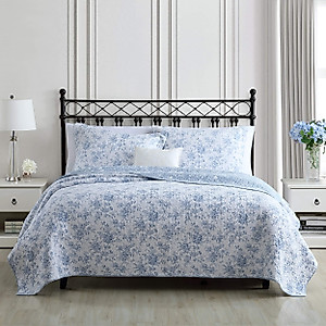 Laura Ashley Home - Twin Quilt Set, Reversible Floral Cotton Bedding with Matching Sham, Home Decor for All Seasons (Walled Garden Blue, Twin)