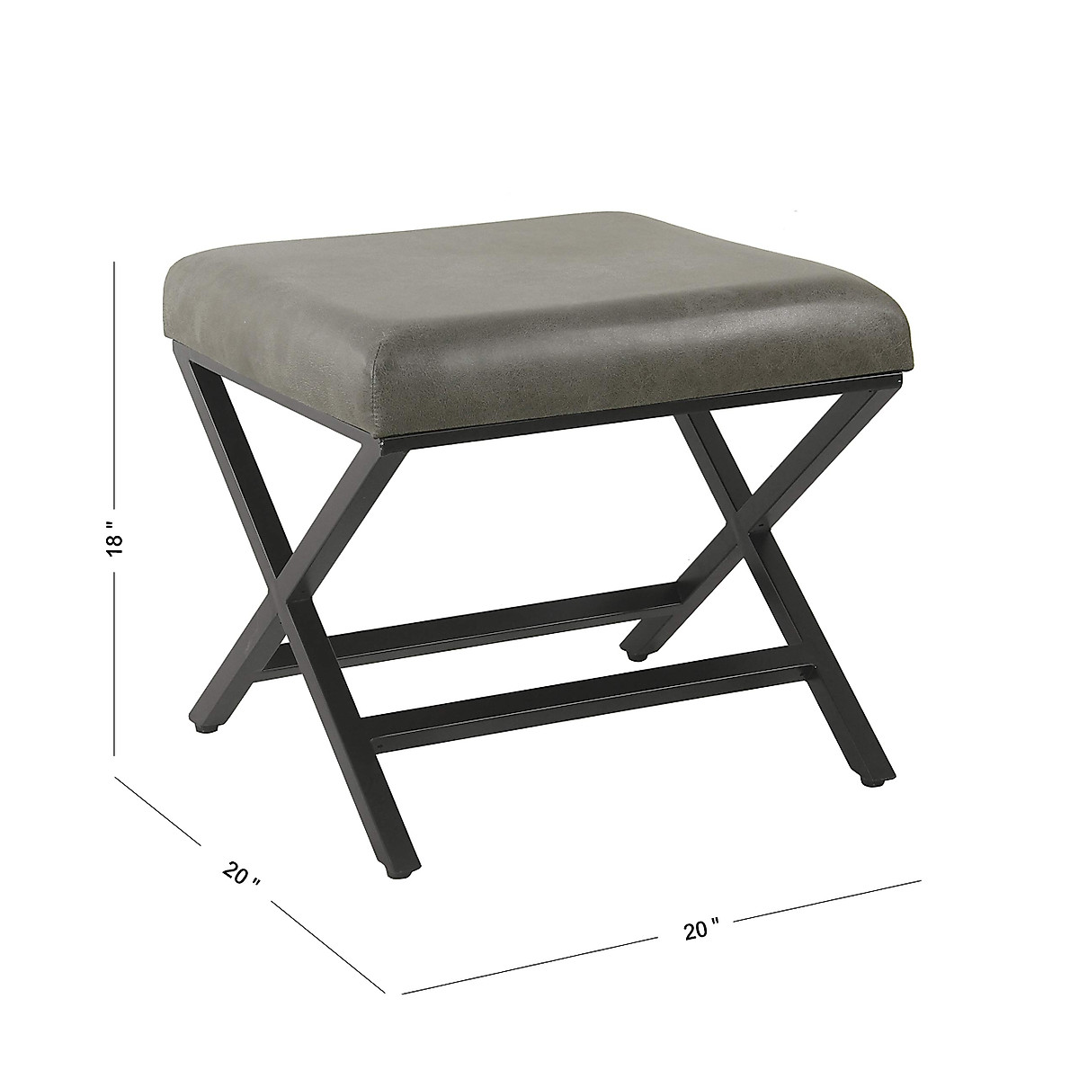 Homepop Home Decor | Modern Square Ottoman with Metal X Base | Ottoman for Living Room & Bedroom | Decorative Home Furniture (Gray Faux Leather) Small