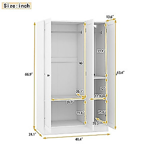 P PURLOVE Wardrobe Armoire Closet with 3 Doors for Bedroom,Bedroom Clothes Cabinet Shutter Wardrobe with Shelves,Freestanding Armoire Cabinet