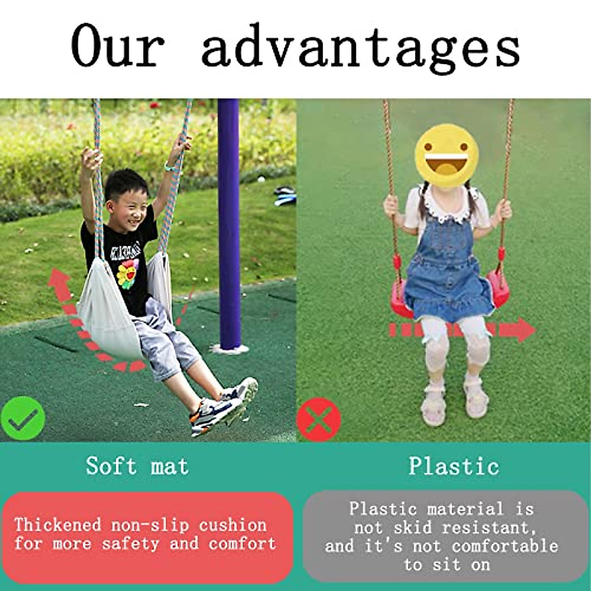 Swing Seat,Classic Outdoor Canvas Swing for Kids,with Storage Bag and Cotton Cushion,Connecting Straps Swing Set Accessories for Backyard Patio Garden Playground,Rope Adjustable 200 lbs Capacity