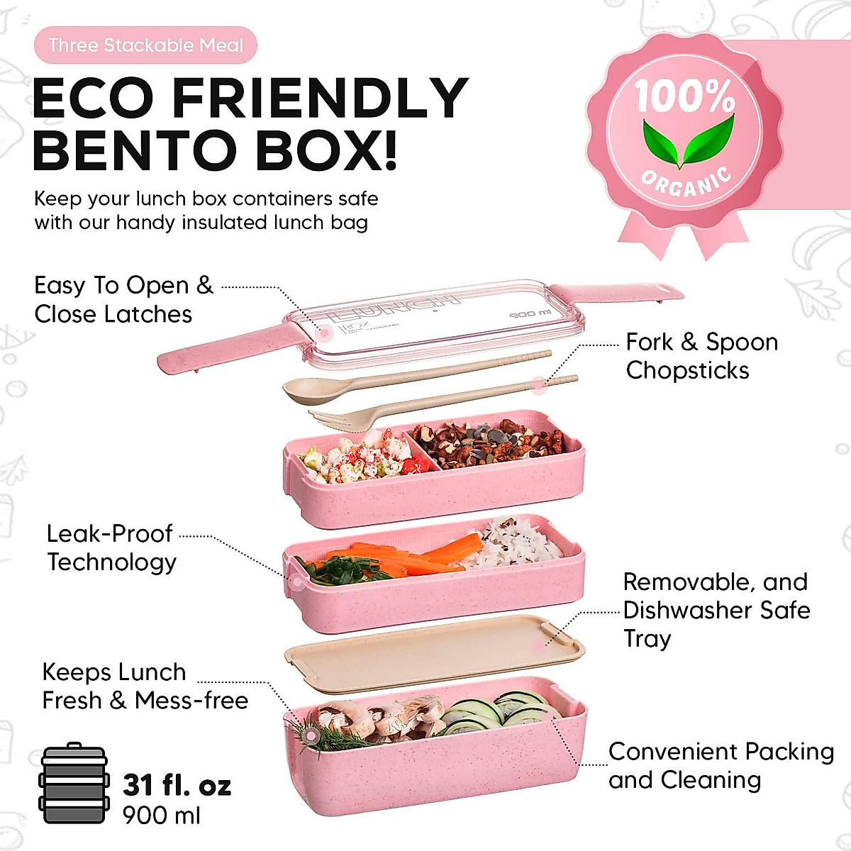 TARLINI Bento Box Lunch Containers- Portable Microwave Japanese Bento Box, Meal Prep Containers For Healthy Food | Tupperware Lunch Box For Adults, Kids, Women, Microwaveable Bowl Plastic Container