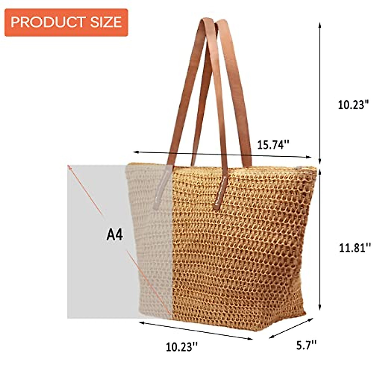 Crbeqabe Straw Beach Tote Bag for Women Large Woven Shoulder Handbag Straw Bag for Summer Beach Vocation