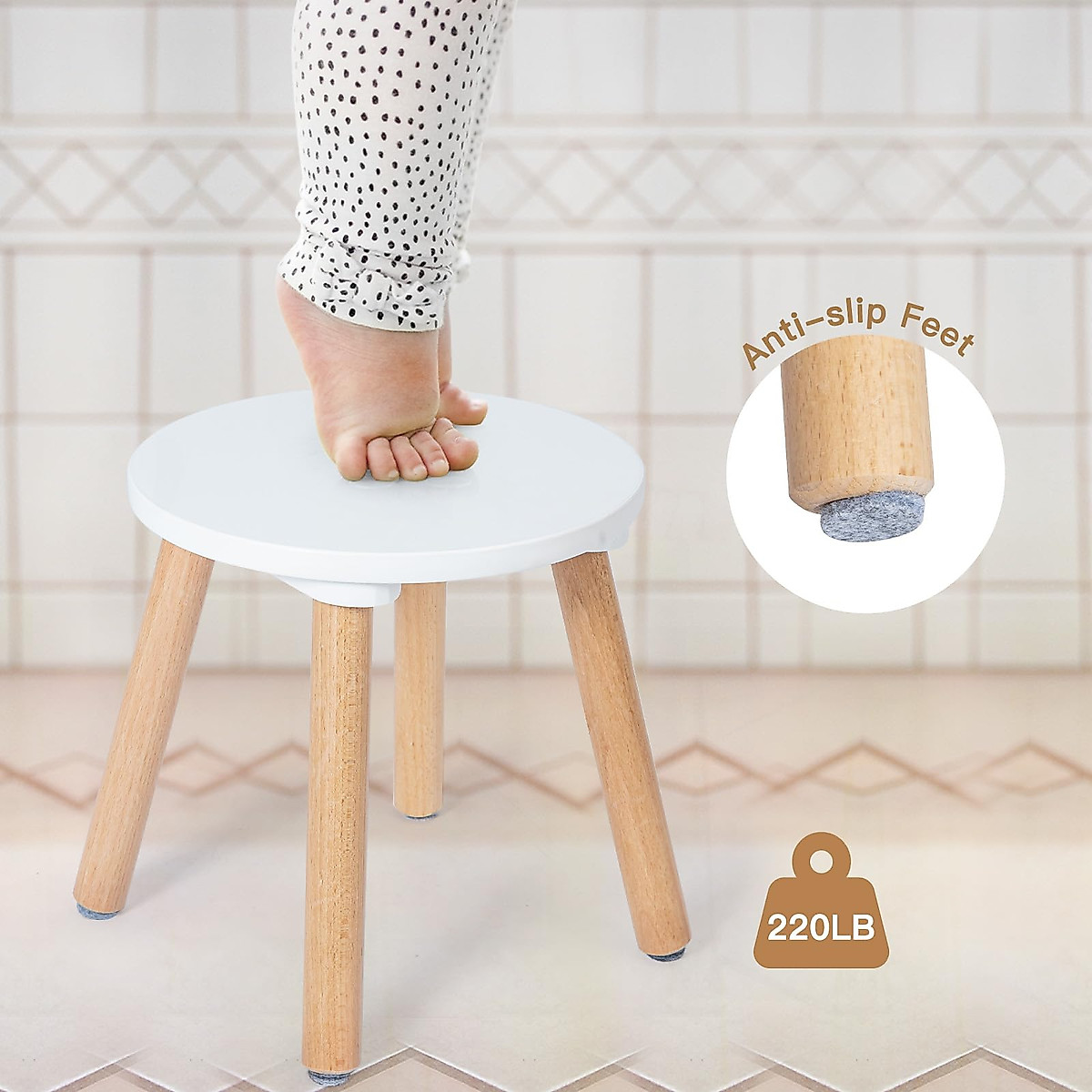 Frogprin 2 Pack Wooden Kids Stool, Perfect Matched Sensory Table, Toddler Step Stool Multi-Purpose Sitting Stool Children's Small Stool 10.23in Round Stool Stable Natural Anti-Slip