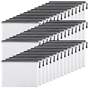 EOOUT 42pcs Mesh Zipper Pouch, Black Waterproof Zipper Bags for Organizing Storage, Letter Size/A4 Size Puzzle Bag, Zipper File Bags for Board Games and School Office Supplies