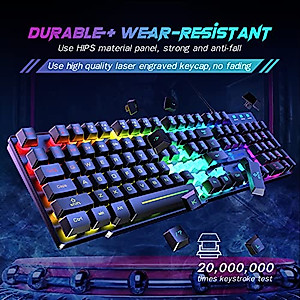 Wired Gaming Keyboard and Mouse Combo with Gaming Mouse Pad and Headset,4 in 1 Gaming Set 100% Full Size LED RGB Light up Ergonomic Gaming Bundle for Teclado Gamer/Computer PC Game/PS4/PS5/XBox Black