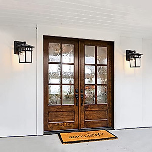 Smeike Outdoor Wall Lantern, Exterior Lighting Fixtures Wall Mount, 2 Pack Black Outdoor Sconce with Seeded Glass, Exterior Porch/Patio Lights for House Front Door Garage