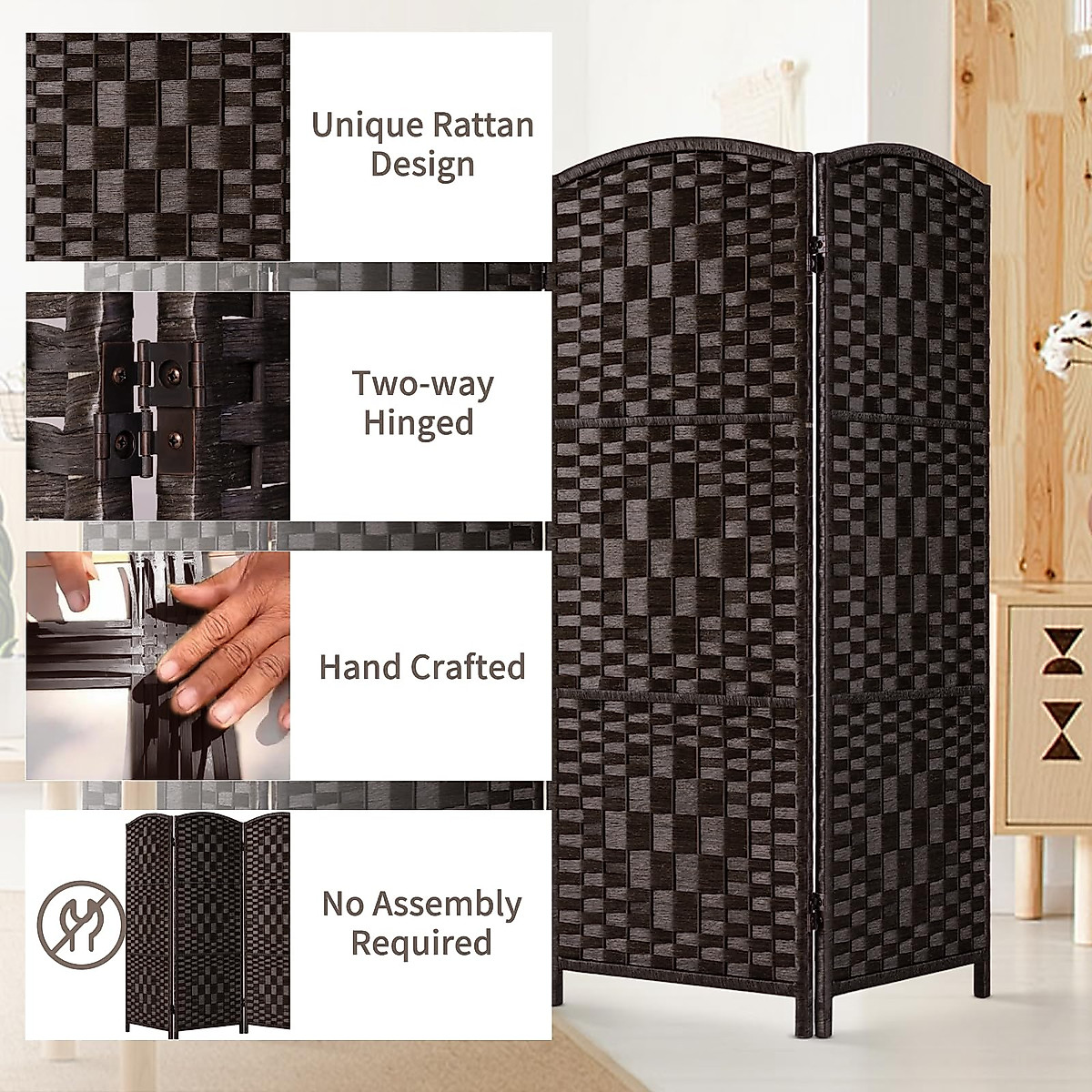 HALLYBEE Small Room Divider Privacy Screen Folding Room Divider Wall,46" Tall Room Dividers and Folding Privacy Screens, 3 Panel Dark Mocha Room Separator Partition Room Dividers, Temporary Wall