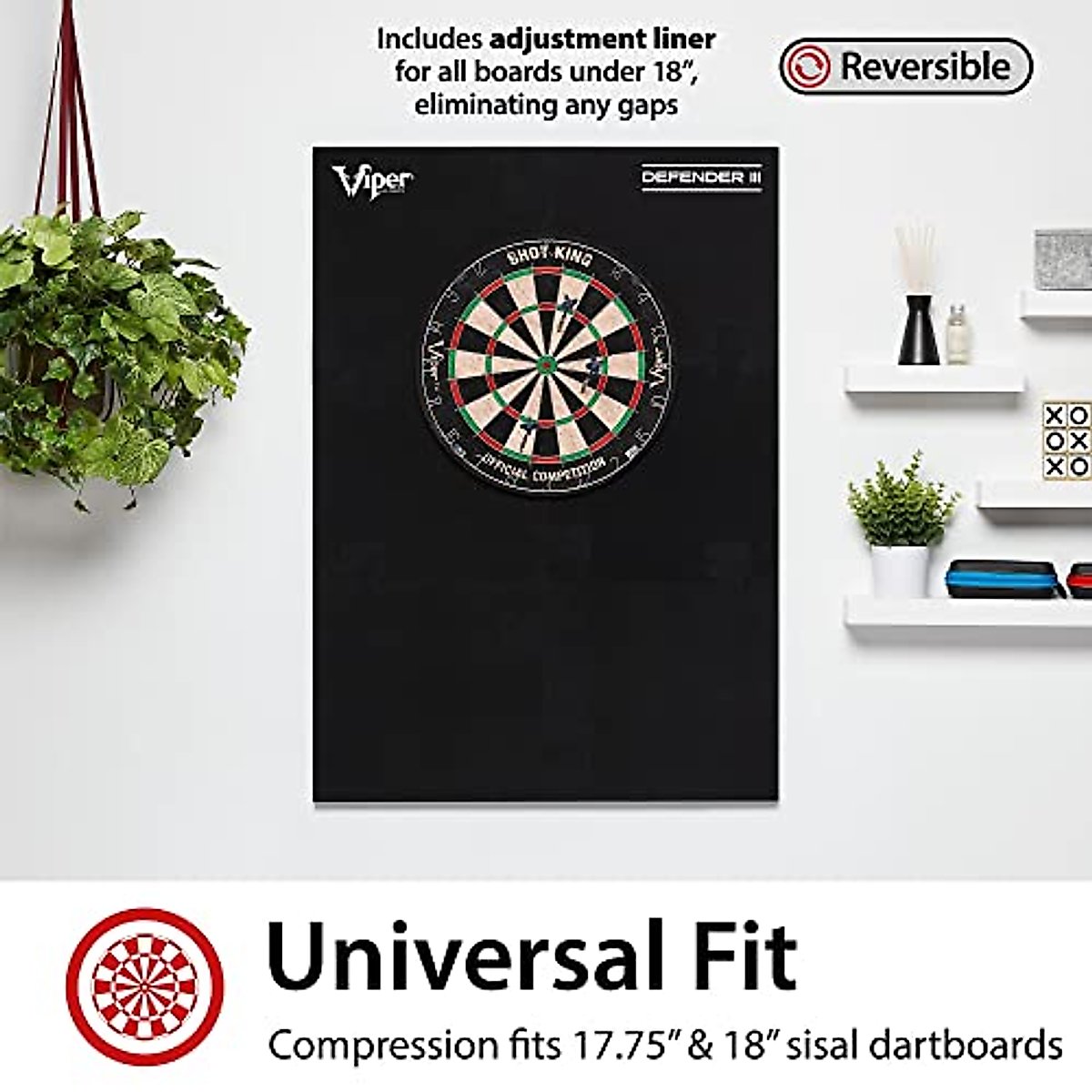 Viper Defender III Backboard & Sisal/Bristle Steel Tip Dartboard Bundle: Elite Set (Razorback Dartboard,Defender III Backboard, Edge Throw Line, 21pc Jar of Darts),black/yellow