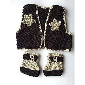 Pinbo Newborn Baby Photography Prop Crochet Knitted Cowboy Vest Shoes Coffee