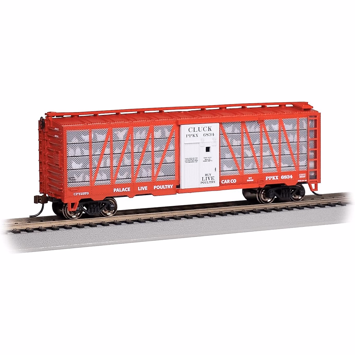 Bachmann Trains - Poultry Transport Car - Palace Live Poultry #6834 - Cluck with Chickens - HO Scale Prototypical Colors