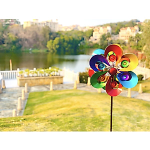 Foooqu Wind Spinner 15 inch Dia 64 inch Peacock Wind Outdoor Metal Garden Lawn Yard Patio Decoration Weather Vane for Garden