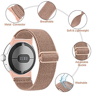 Oumida Stretchy Nylon Solo Loop Band Compatible with Google Pixel Watch Band for Women Men, Adjustable Soft Elastic Braided Straps Sport Replacement Wristbands for Google Pixel Watch Bands (Milk Tea)