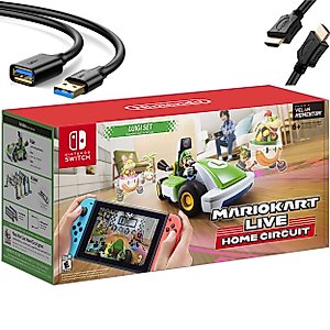 Nintendo Newest Mario Kart Live: Home Circuit - Luigi Set Edition - Holiday Family Gaming Bundle Switch, Switch Lite - Green - iPuzzle 6ft USB Extension Cable + HDMI Cable