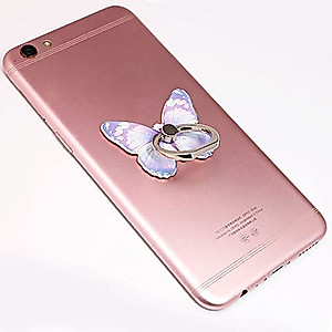 2 Pcs Butterfly Cell Phone Ring Holder Finger Ring Grip Stand 360° Rotation Cute Butterfly Pattern Painted Metal Finger Stand Kickstand Compatible with Smartphone Tablet E-Reader Etc