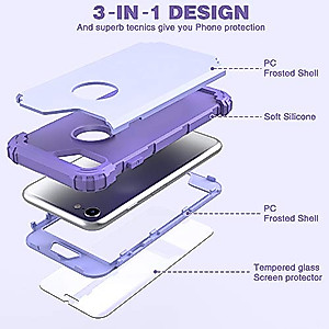 IDweel iPhone 6S Case, iPhone 6 Case with Tempered Glass Screen Protector, 3 in 1 Shock Absorption Heavy Duty Hard PC Covers Soft Silicone Full Body Protective Case for Women Girls,Purple