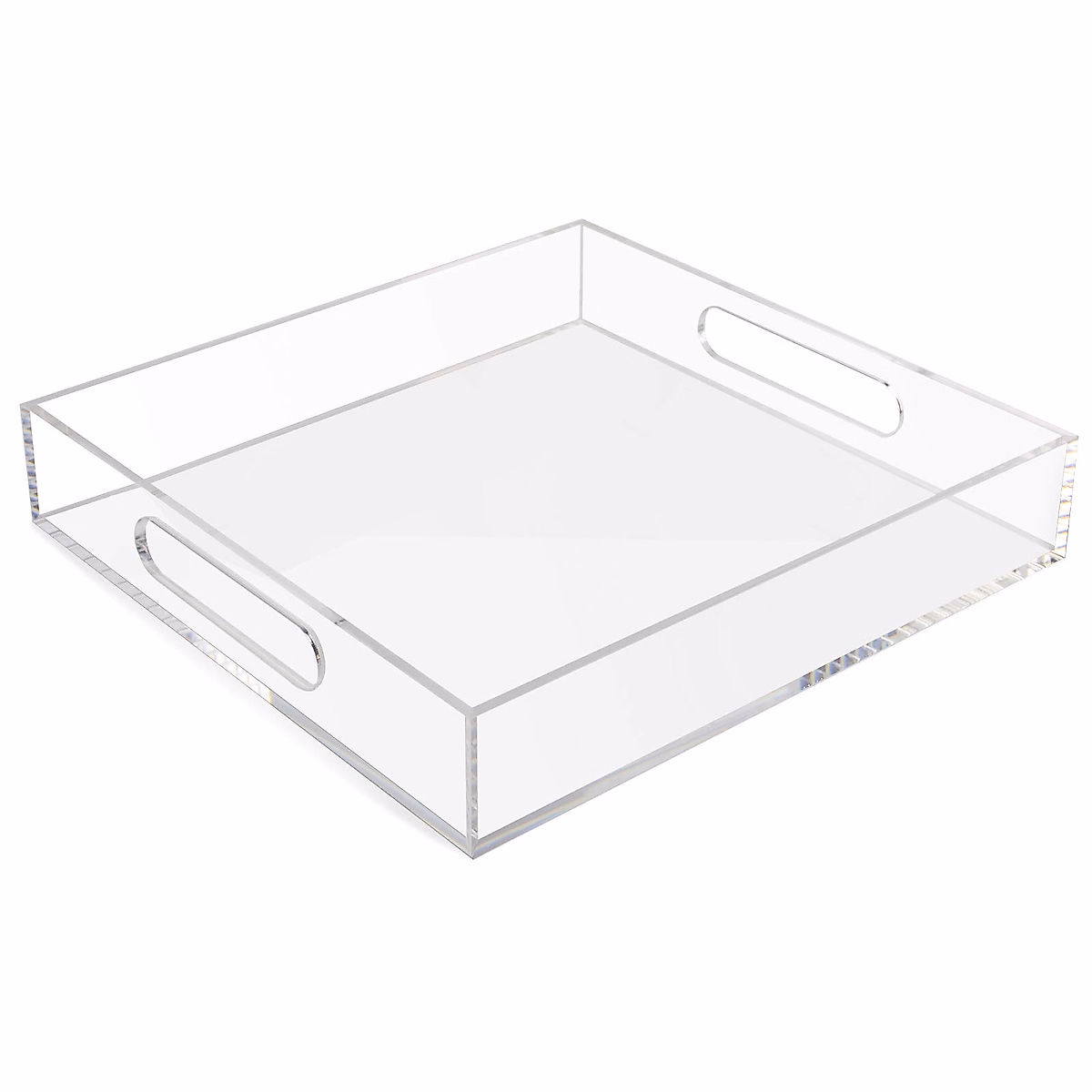 Tasybox Acrylic Serving Tray, Clear Decorative Serving Trays with Handles for Kitchen Dining Room Table Ottoman Vanity Countertop 12" x 12"