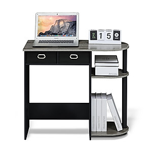 Furinno Go Green Home Laptop Notebook Computer Desk/Table with 2 Drawer Bins, French Oak Grey/Black/Black