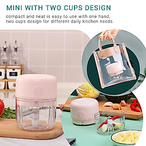 KONBANZE 2-CUP Electric Portable Mini Garlic Onion Chopper Crusher Small Food Processor Mini Food Processor Masher USB Charging Food Vegetable Cutter Kitchen Gadgets (PINK)