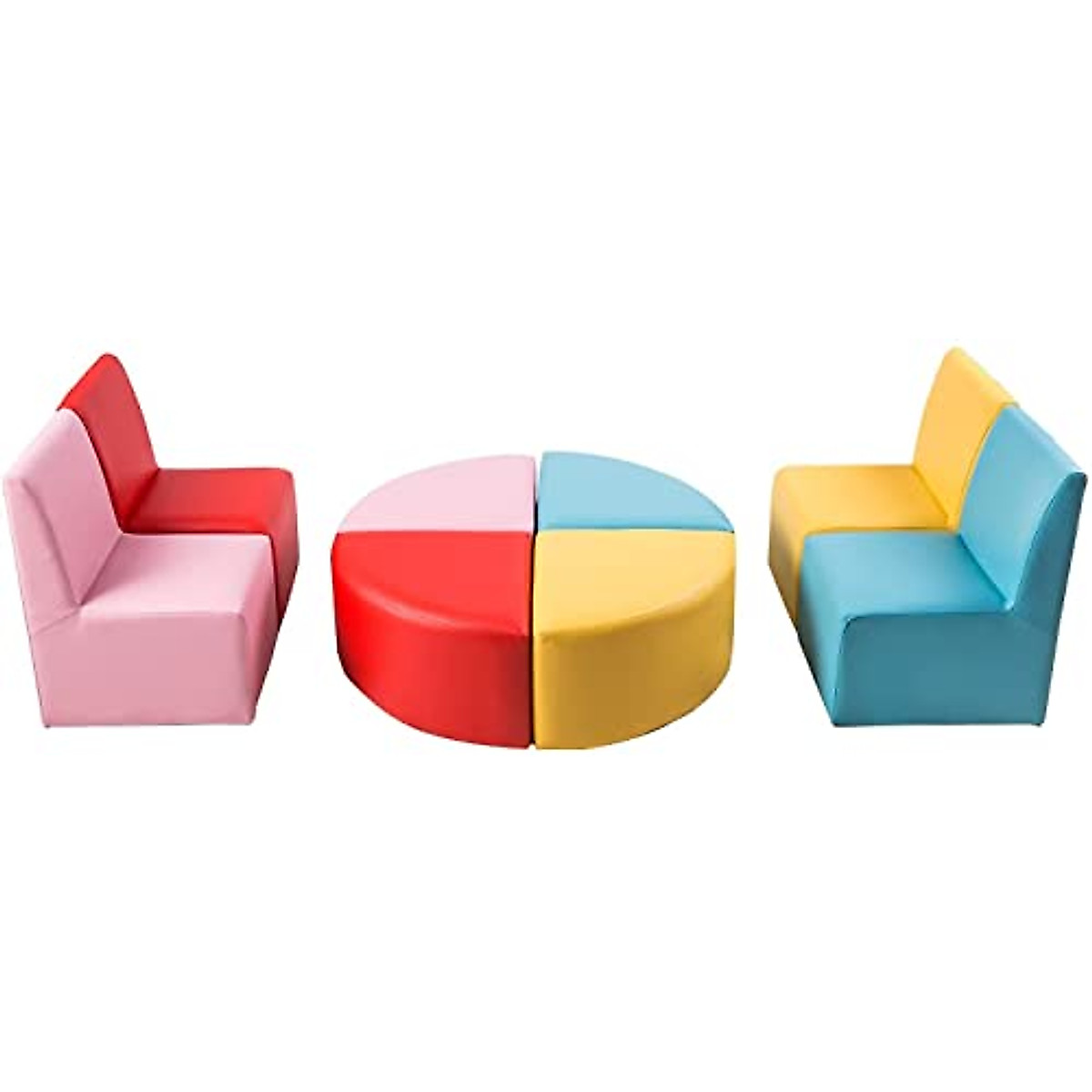 AIIT Kinlife Kids Table and Chair Set - 8PCS Soft Foam & PVC Seating Set Sofa Toddler Stools Colorful Table for Preschool Playroom Classroom Daycare