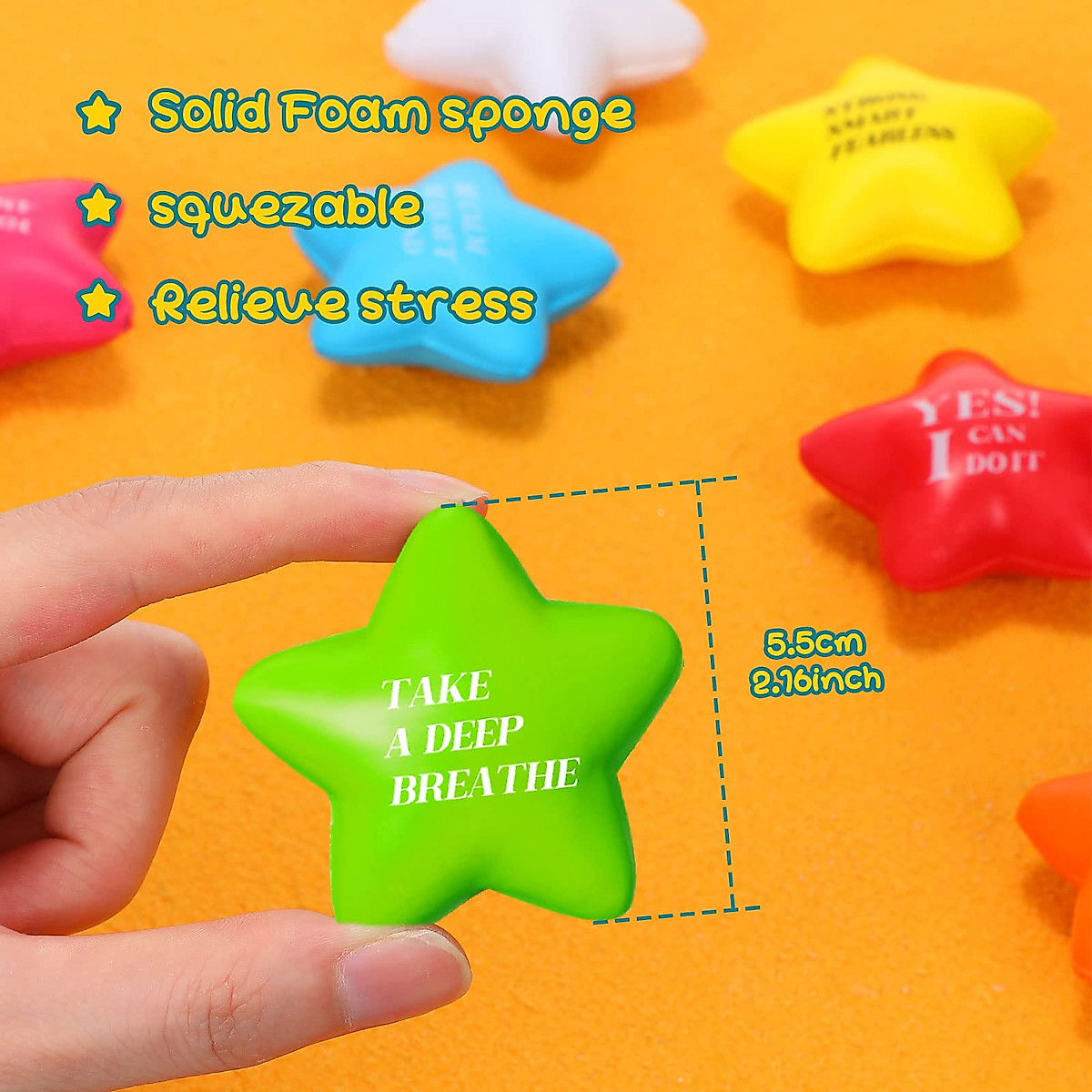 Motivational Stress Balls Quote Relief Ball Colorful Inspirational Foam Star Hand Exercise Toy Relieve Anxiety for Adults Girls Boys Party Favors(72 Pcs)