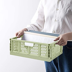 Phyllia 4 Pack Plastic Storage Baskets, Pantry Organizer Basket Bins with Handles, Foldable Storage Baskets for Organizing Shelves Closet Home Kitchen Bathroom Office (Green, 13.3"x10.2"x5.1")