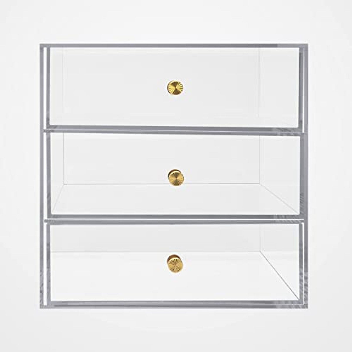 Creative Planet Acrylic Drawer Organizer Storage Drawers for Jewelry Makeup Hair Accessories Cosmetics Sunglasses Toiletries (3-Level-7"x7"x7"-Transparent)