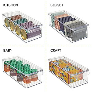 mDesign Slim Plastic Food Storage Container Bin with Lid and Front Handle for Kitchen, Pantry, Cabinet, Fridge and Freezer - Organizer for Snacks, Produce, Vegetables, Pasta, Drinks - 2 Pack - Clear