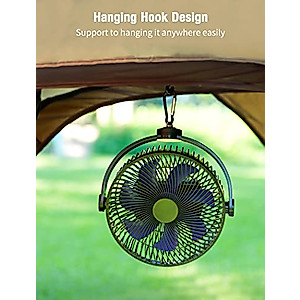 Koonie Standing Fan, 10000mAh Portable Rechargeable 8'' Battery Powered Pedestal Fan with Tent Hook 37Hours Working Time Adjustable Tripod 4 Speeds Fan for Bedroom Travel Fishing Beach Camping