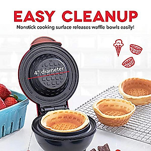 Dash Mini Waffle Bowl Maker for Breakfast, Burrito Bowls, Ice Cream and Other Sweet Deserts, Recipe Guide Included - Red