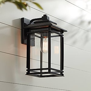 John Timberland North House Mission Traditional Outdoor Wall Light Fixture Matte Black Metal 16" Clear Glass Shade for Exterior House Porch Patio Outside Deck Garage Yard Front Door Garden Home