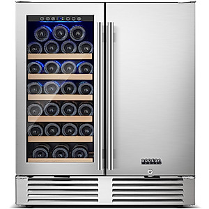 BODEGACOOLER 30 Inch Wine and Beverage Refrigerator,Dual Zone Wine Beverage Cooler with French Door,Under Counter Freestanding Wine Beer Fridge,Hold 31 Bottles and 100 Cans with Safety Locks