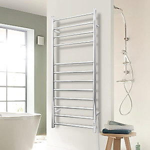 KEG Towel Warmer Wall Mounted with Built-in Timer 12 Bars Electric Stainless Steel Heated Towel Racks for Bathroom, Hot Plug-in Bath Towel Heater Polish Chrome