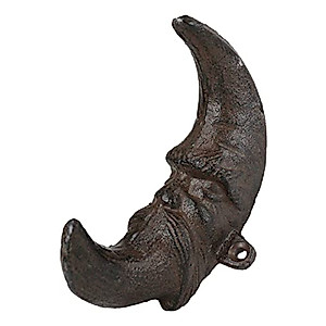 Ebros Gift Rustic Cast Iron Rust Antiqued Celestial Heavens Half Crescent Moon Wall Hook Hangers Organizer Leash Coat Hat Keys Moons Decor Plaque (1)